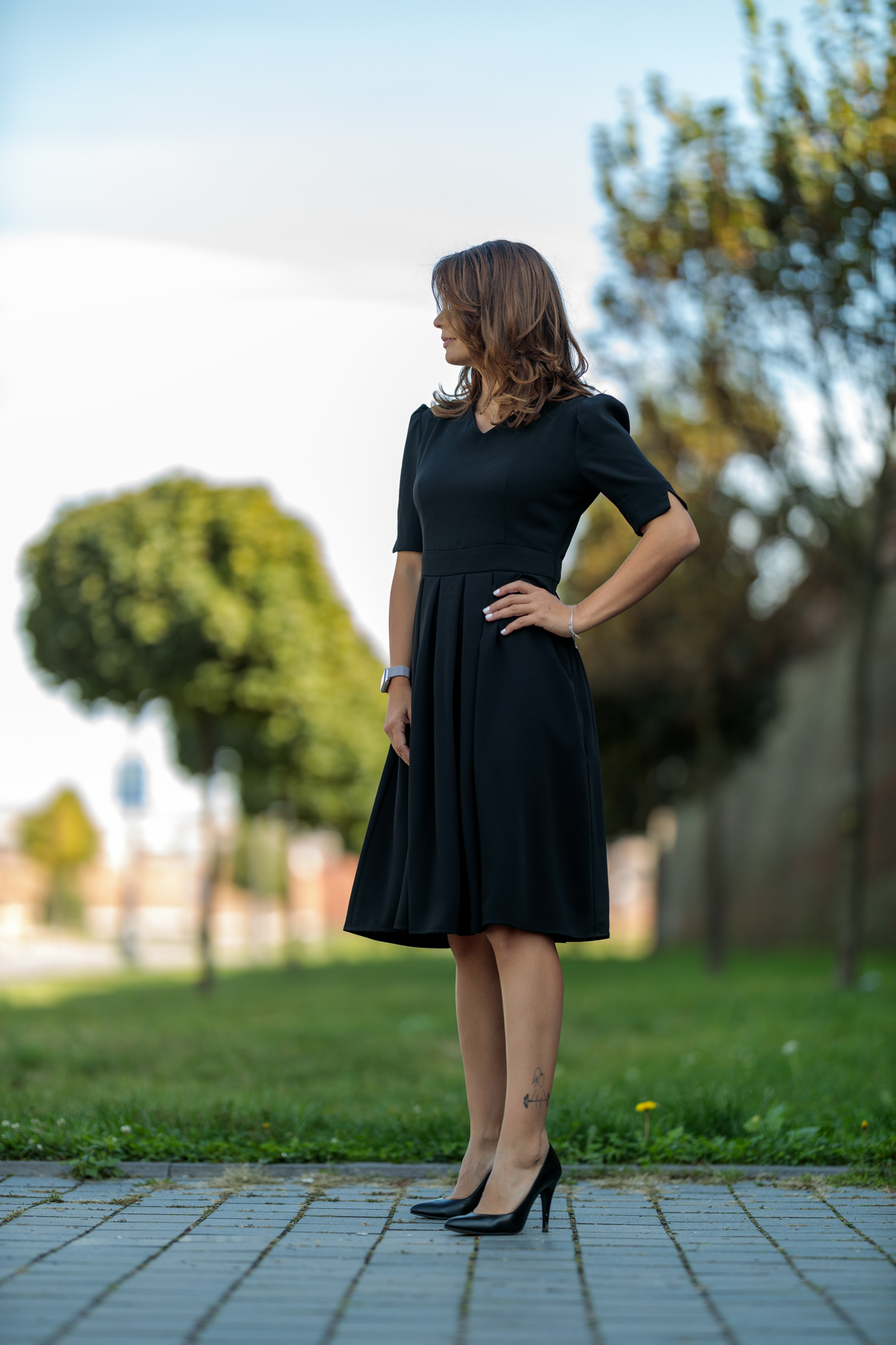 Rochie office eleganta neagra cu pliuri, Anias | noi9